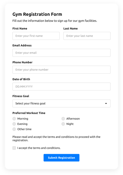 Registration Form Templates - Create Online Registration Forms