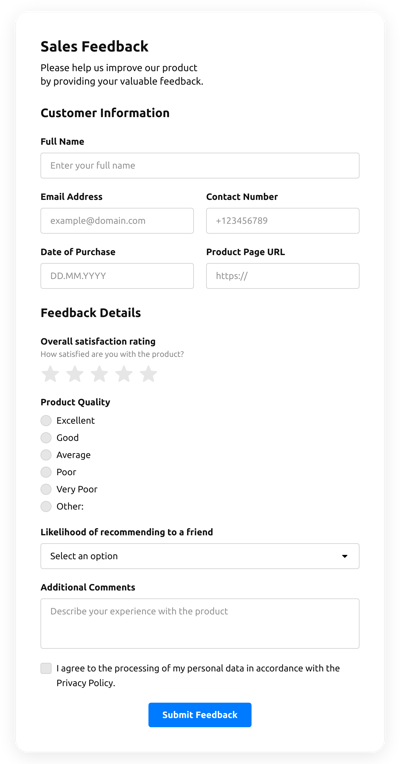 Create Feedback Form Template for Your Website [free forms]