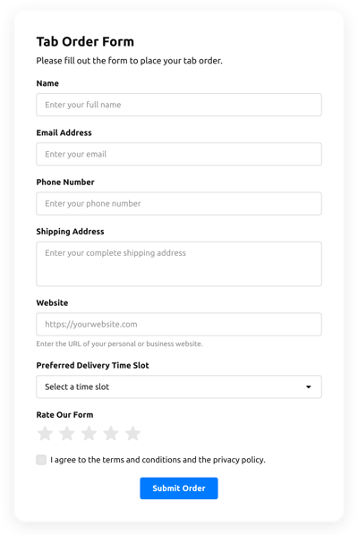 Create Product Order Form Template for Your Website [free forms]