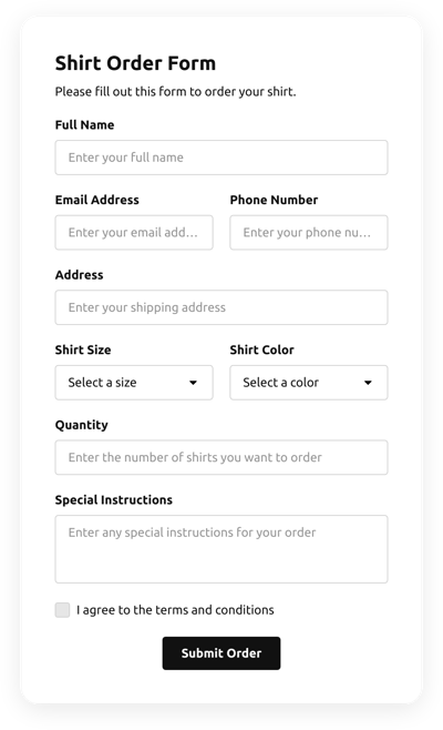 Create Customer Order Form Template for Your Website [free forms]