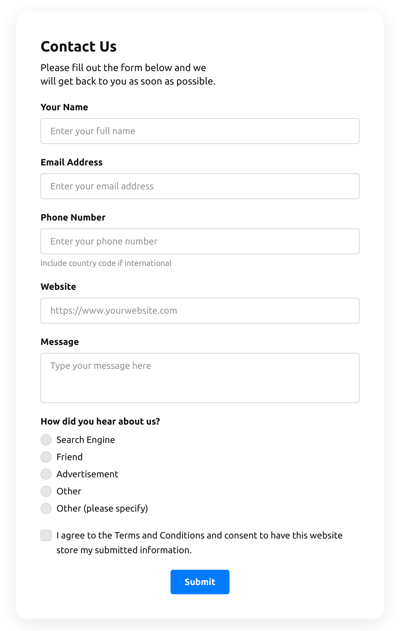 Online Contact Form Creator for Website (Free)