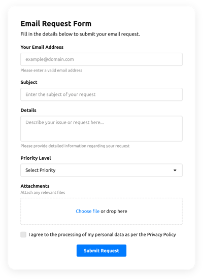 Email Form Templates - Create Online Email Forms for Website