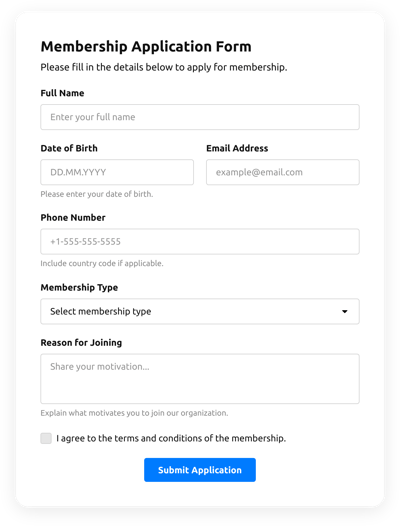 Membership Form Templates - Create Online Membership Forms
