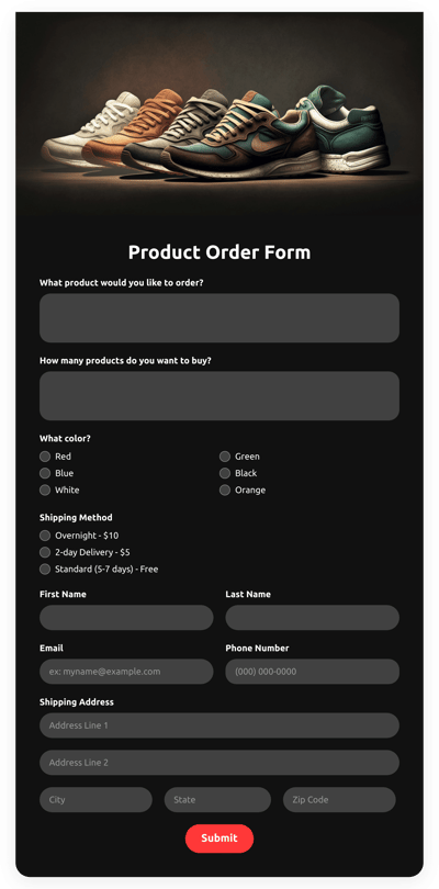 Create Simple Order Form Template for Html [free plugin]