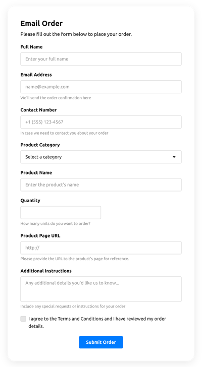 Email Form Templates - Create Online Email Forms for Website
