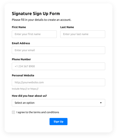 Sign Up Form Templates - Create Online Sign Up Forms
