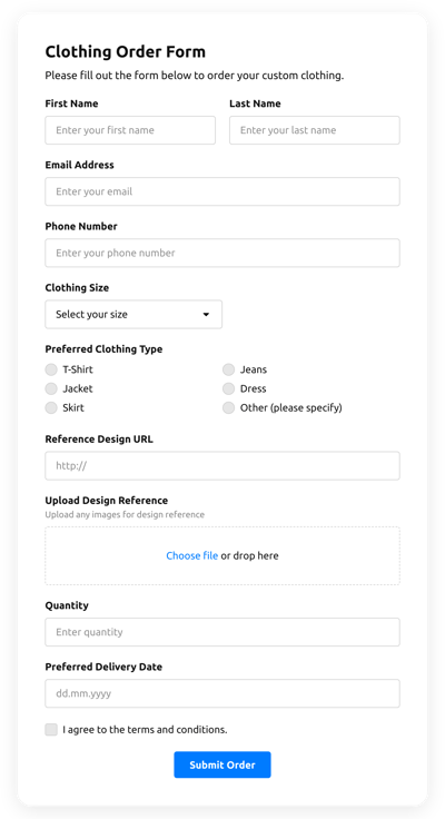 Order Form Templates - Create Online Order Forms for Website
