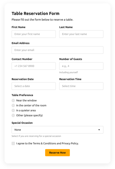 Reservation Form Templates - Create Online Reservation Forms
