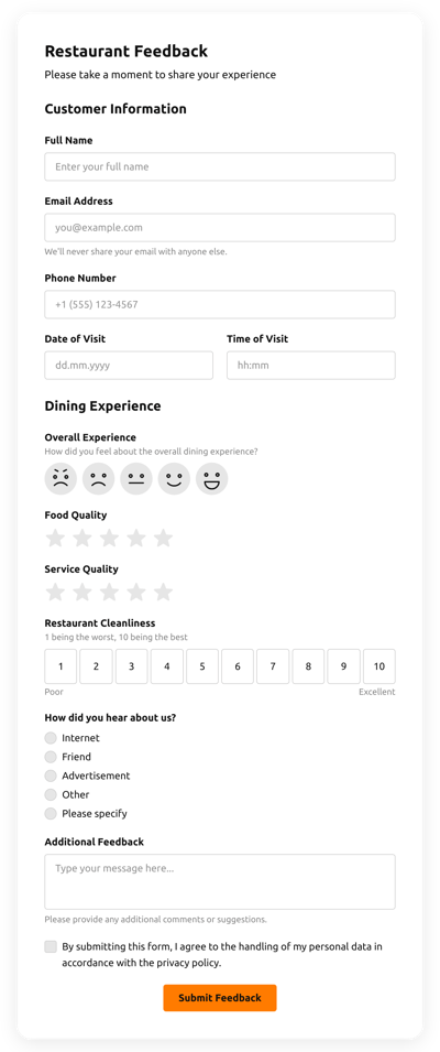 Create Feedback Form Template for Your Website [free forms]