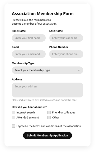 Membership Form Templates - Create Online Membership Forms