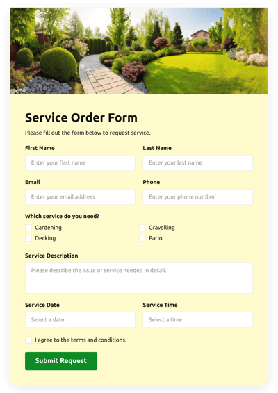 Order Form Templates - Create Online Order Forms for Website